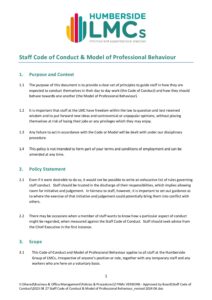 2023 04 27 Staff Code of Conduct & Model of Professional Behaviour_revised 2024 04 – Humberside LMC